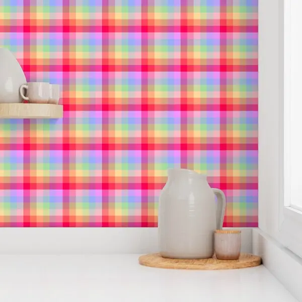 Spoonflower Plaid Picnic Summer Pride Geometric Custom Pre-pasted Wallpaper