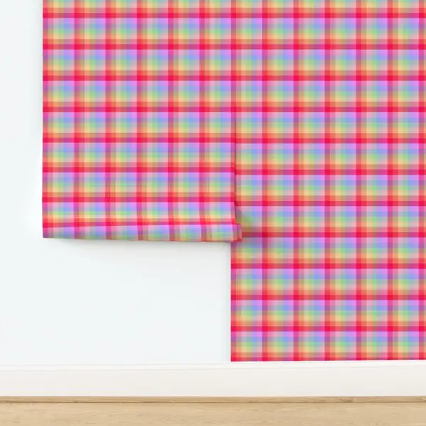 Spoonflower Plaid Picnic Summer Pride Geometric Custom Pre-pasted Wallpaper
