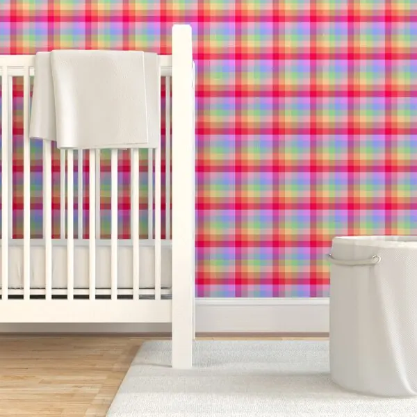Spoonflower Plaid Picnic Summer Pride Geometric Custom Pre-pasted Wallpaper
