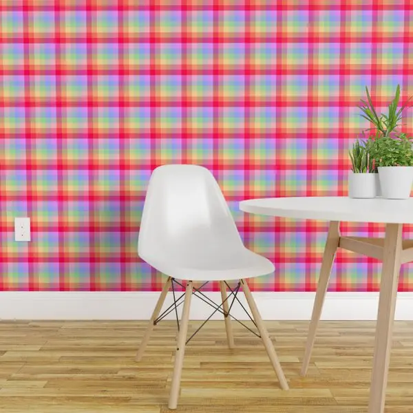 Spoonflower Plaid Picnic Summer Pride Geometric Custom Pre-pasted Wallpaper