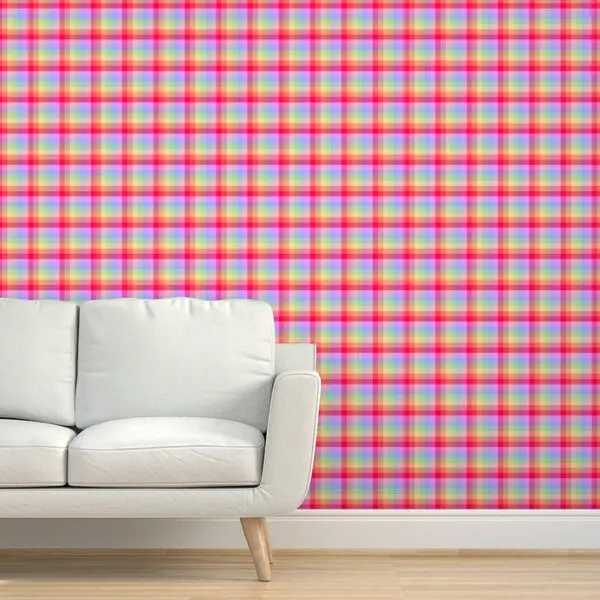 Spoonflower Plaid Picnic Summer Pride Geometric Custom Pre-pasted Wallpaper