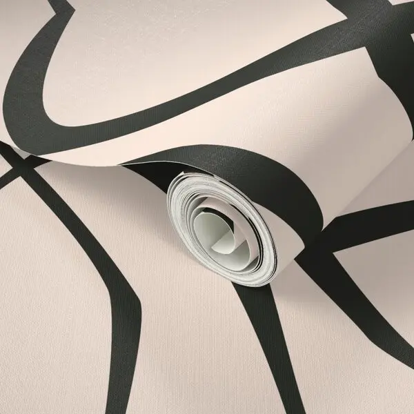 Spoonflower Japandi Lines Soft Black Cream Scandinavian Custom Pre-pasted Wallpaper - Black,beige