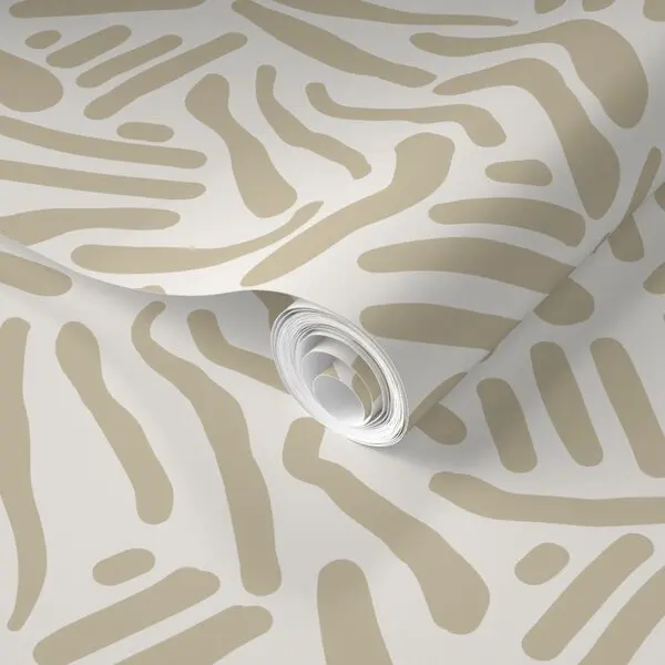 Spoonflower Abstract Lines Light Tan Shapes Neutral Modern Custom Pre-pasted Wallpaper - Beige,tan