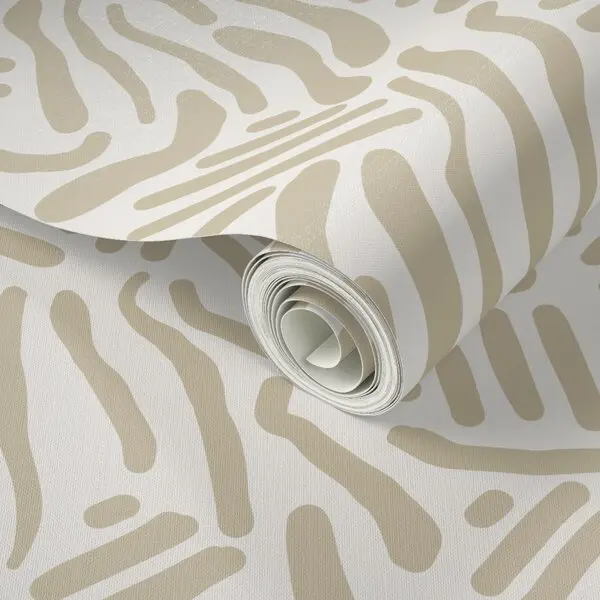 Spoonflower Abstract Lines Light Tan Shapes Neutral Modern Custom Pre-pasted Wallpaper - Beige,tan