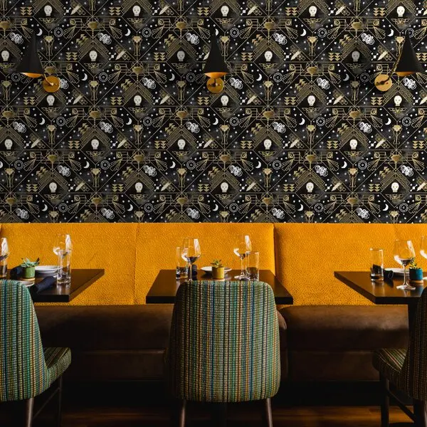 Spoonflower Art Deco Night Black Gold Animals Bats Skull Traditional Wallpaper
