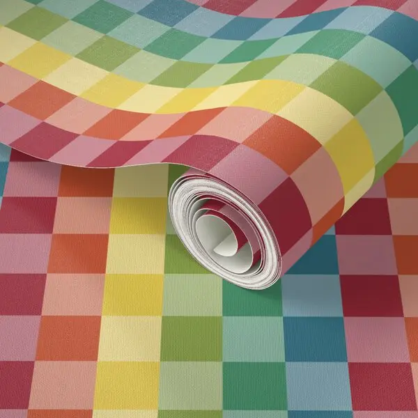 Spoonflower Rainbow Retro Squares Striped Multicolored Custom Pre-pasted Wallpaper
