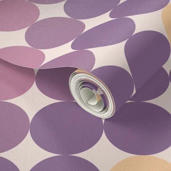 Spoonflower Dots Plum Purple Retro 70s Rainbow Geometric Custom Pre-pasted Wallpaper