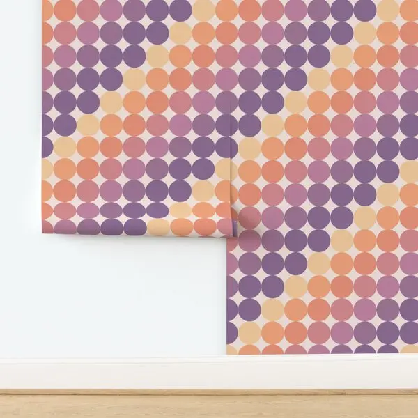 Spoonflower Dots Plum Purple Retro 70s Rainbow Geometric Custom Pre-pasted Wallpaper
