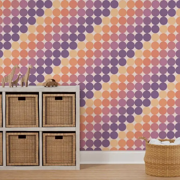 Spoonflower Dots Plum Purple Retro 70s Rainbow Geometric Custom Pre-pasted Wallpaper