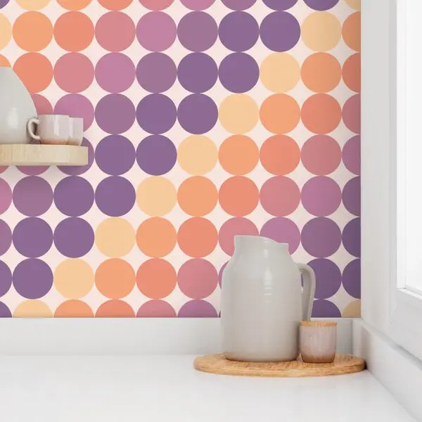 Spoonflower Dots Plum Purple Retro 70s Rainbow Geometric Custom Pre-pasted Wallpaper