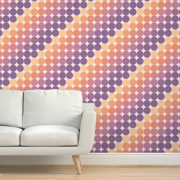 Spoonflower Dots Plum Purple Retro 70s Rainbow Geometric Custom Pre-pasted Wallpaper