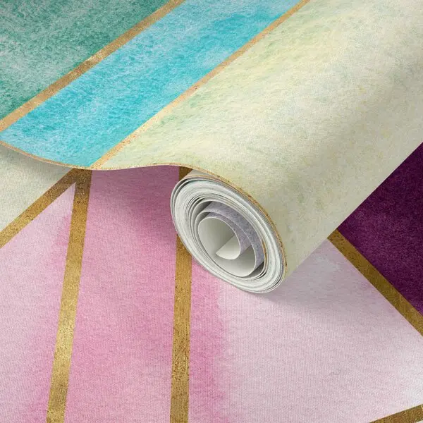 Spoonflower Art Deco Colour Block Gold Colors Color Modern Custom Pre-pasted Wallpaper - Purple,blue,brown
