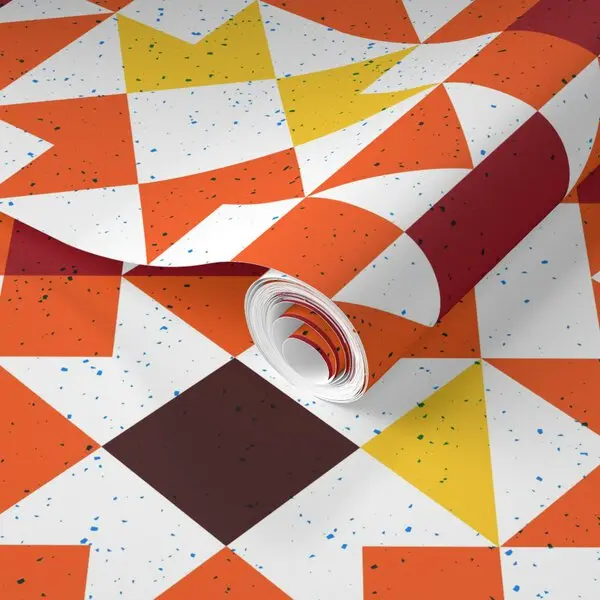 Spoonflower Barn Quilt Fall Ccolors Geometric Seasonal Custom Pre-pasted Wallpaper - Orange