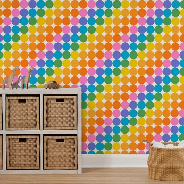 Spoonflower Dots Retro Vintage 80s 70s Nostalgia Custom Pre-pasted Wallpaper