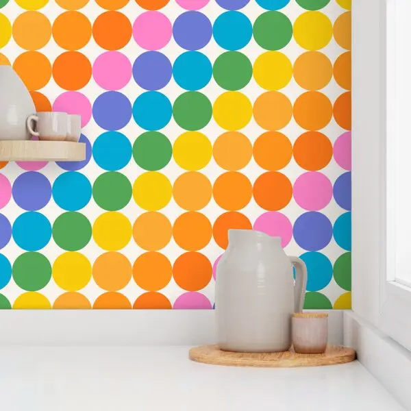 Spoonflower Dots Retro Vintage 80s 70s Nostalgia Custom Pre-pasted Wallpaper