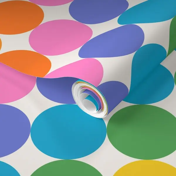 Spoonflower Dots Retro Vintage 80s 70s Nostalgia Custom Pre-pasted Wallpaper - Rainbow