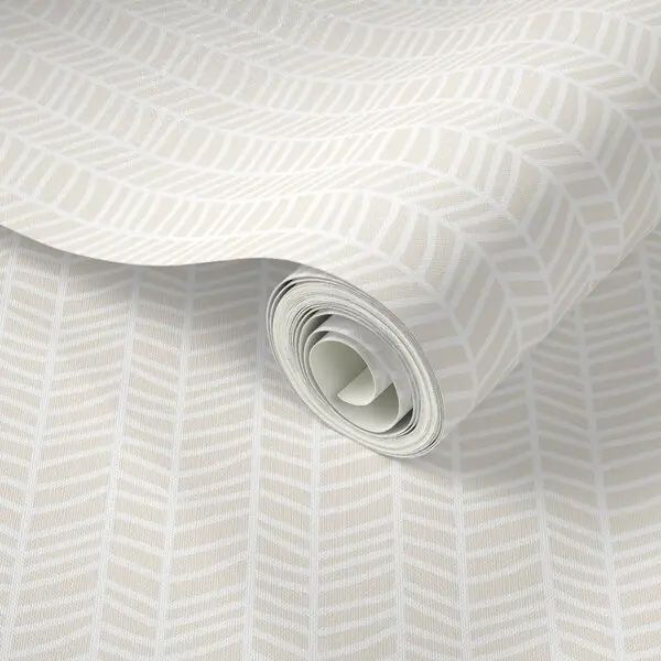 Spoonflower Cream Geometric Tan Origami Herringbone Minimalist Traditional Wallpaper - White,gray