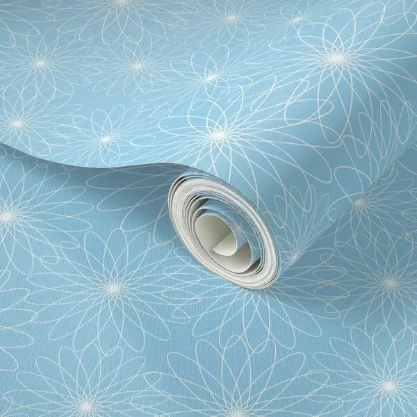 Spoonflower Floral Wedding Delicate Modern Spirograph Traditional Wallpaper - Blue