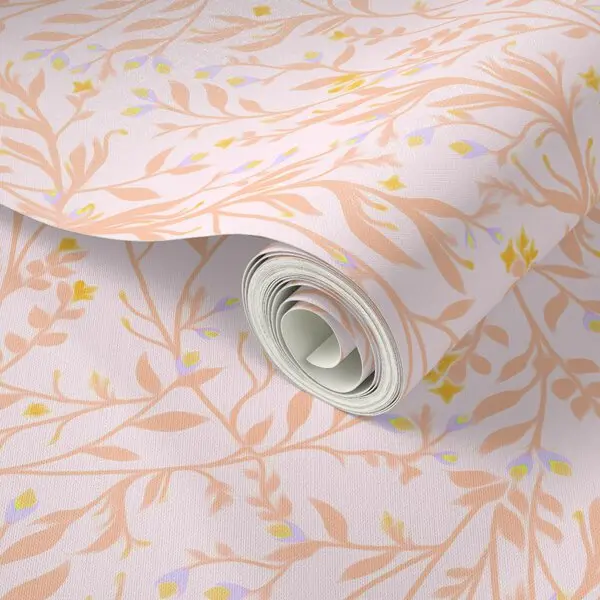 Spoonflower Soft Peach Gold Periwinkle Floral Spring Summer Traditional Wallpaper - Pink,white,gray