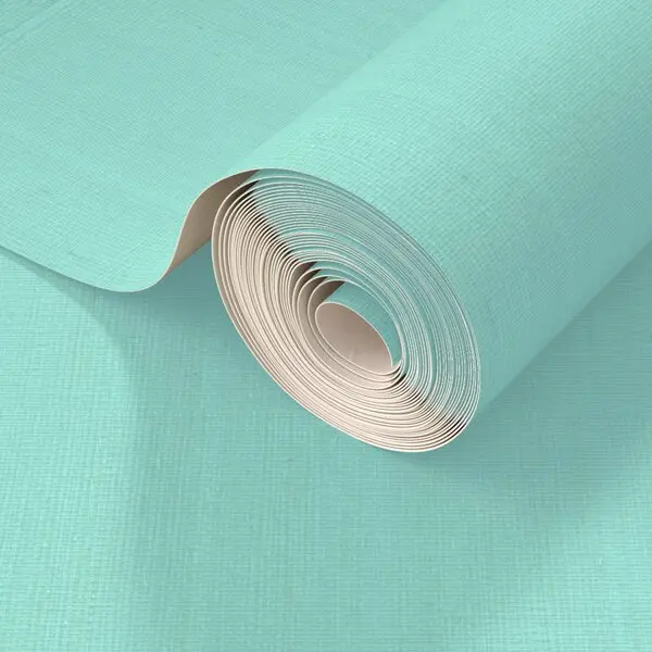 Spoonflower Aqua Light Solid 100% Natural Sisal Grasscloth Wallcovering - Aqua,blue