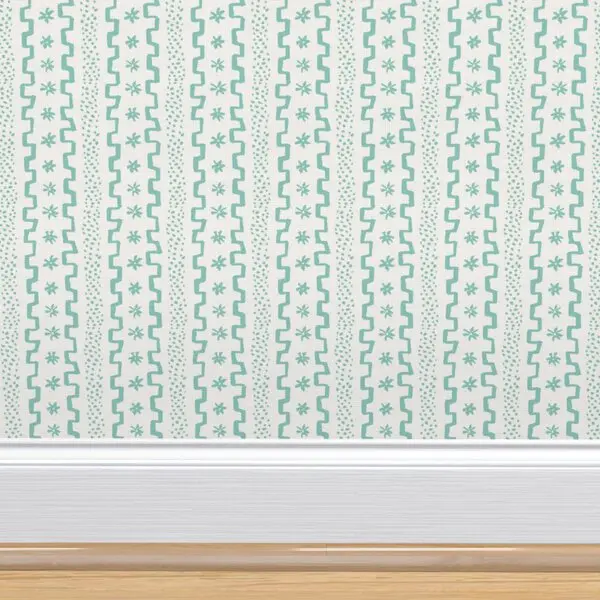 Spoonflower Aqua On White Talia 100% Natural Sisal Grasscloth Wallcovering - Aqua,blue