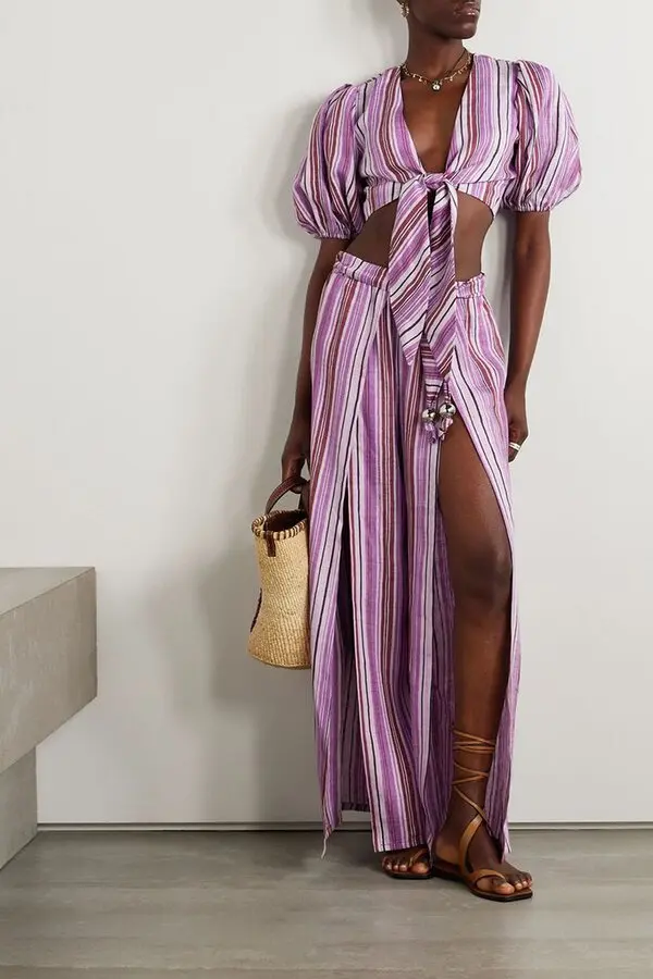 Lisa Marie Fernandez Farrah Striped Wide-Leg Pants In Purple - 75% Off |  Editorialist
