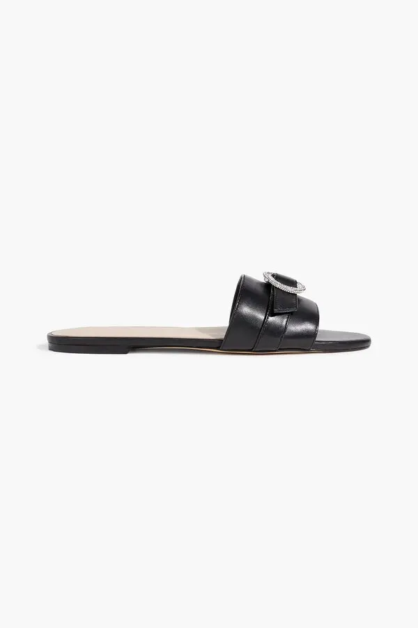 STUART WEITZMAN Crystal-embellished Leather Slides