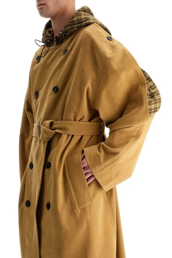 Y/Project In Pellennlong Trench Coat With Hood In Beige - 28% Off