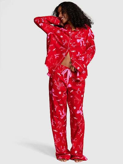 Pink Favorite Flannel Long Pajama Set - Print