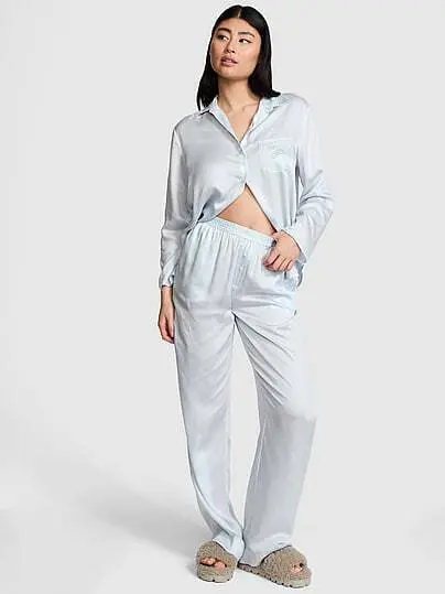 Pink Silky Sleep Shine Long Pajama Set - Blue