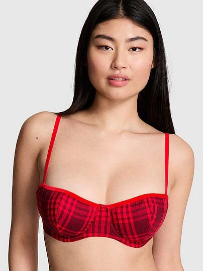 Pink Festive Flannel Unlined Balconette Bra - Print