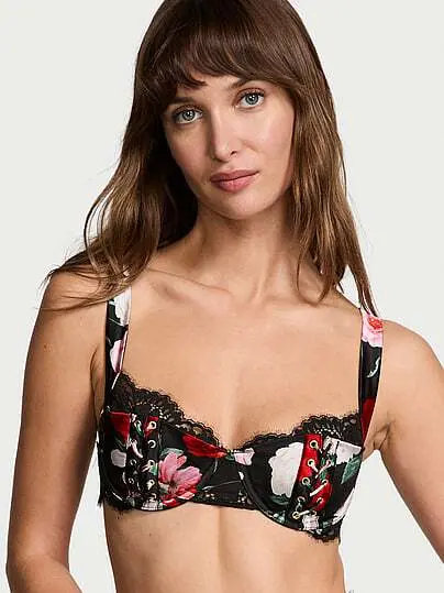Victoria's Secret Very Sexy Atelier Satin Lace Trim Lightly Lined Balconette Bra - Floral