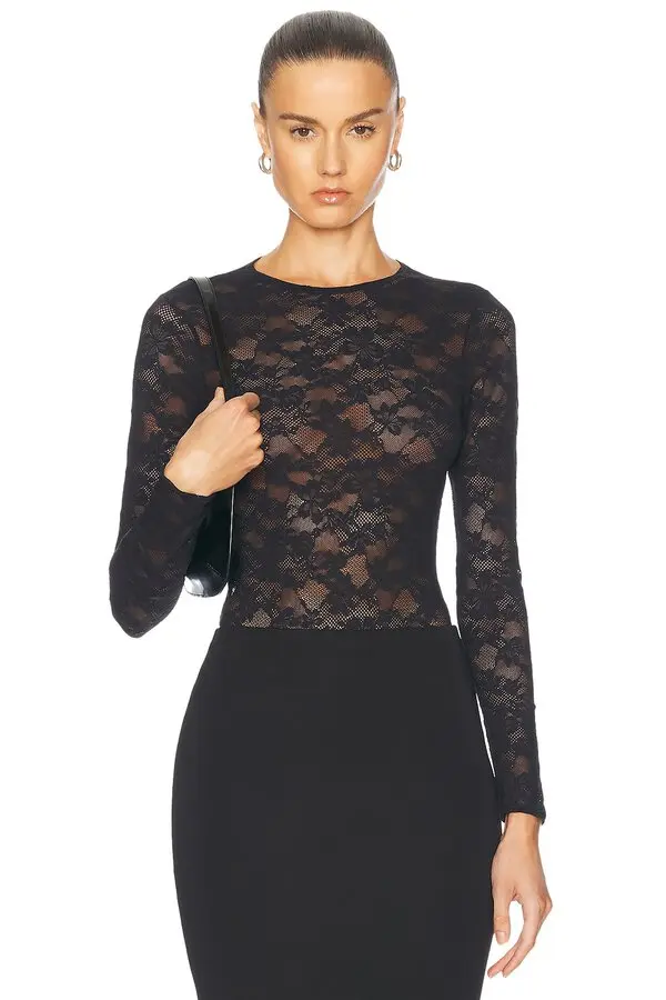 FLEUR DU MAL Le Stretch Long Sleeve Bodysuit - Black