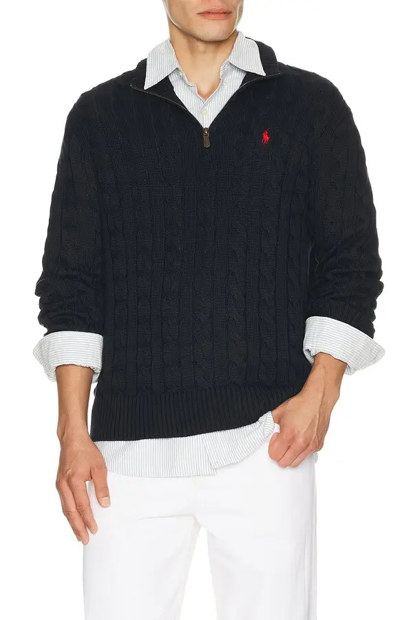 Polo Ralph Lauren Long Sleeve Cable Knit 1/2 Zip Sweater - Hunter Navy