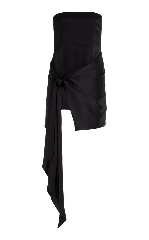 David Koma Tie-detailed Strapless Satin Mini Dress - Black
