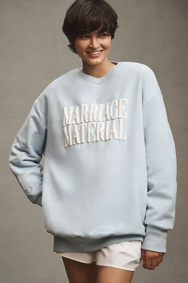 BRIDEMERCH Marriage Material Oversized Crew-neck Sweatshirt - Light Blue