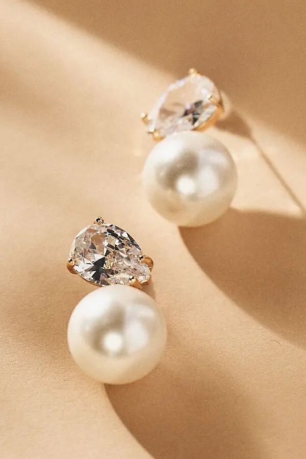 Anthropologie Crystal And Pearl Drop Earrings