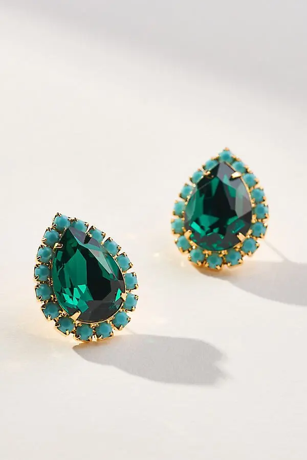 THE PINK REEF Pear Stud Earrings - Emerald Green