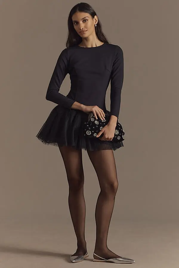 long sleeve black dress fit and flare Modern Minimalist Off-Shoulder Fitted Bridal Gown main image 1