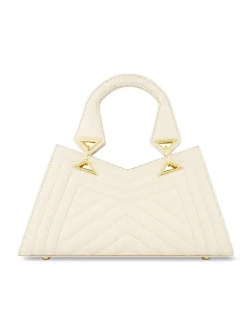 Mac Duggal Quilted Napa Leather Handbag - Ecru
