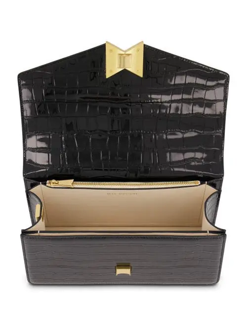 Mac Duggal Crocodile Embossed Leather Shoulder Bag With Gold Chain - Black