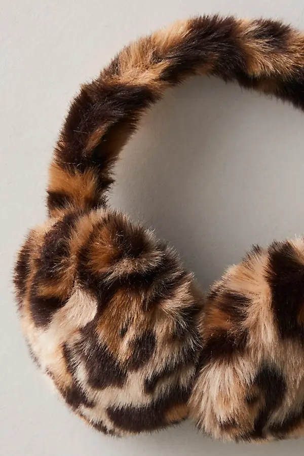 Free People Smitten Faux Fur Leopard Earmuffs - Brown  display picture 3