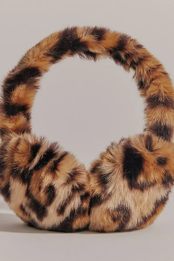 Free People Smitten Faux Fur Leopard Earmuffs - Brown  display picture 1