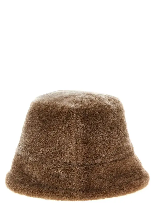 Loewe Logo Leather Shearling Bucket Hat Brown 57 Loewe Logo Shearling Bucket Hat - Neutrals | Editorialist main image 2
