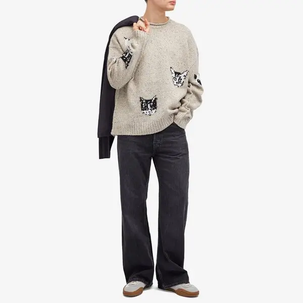 Acne Studios Kuelu Cat Jacquard Jumper In Beige - 40% Off