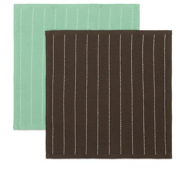 HAY Canteen Dish Cloth Set Of 2 - Emerald/chocolate Pinstripe