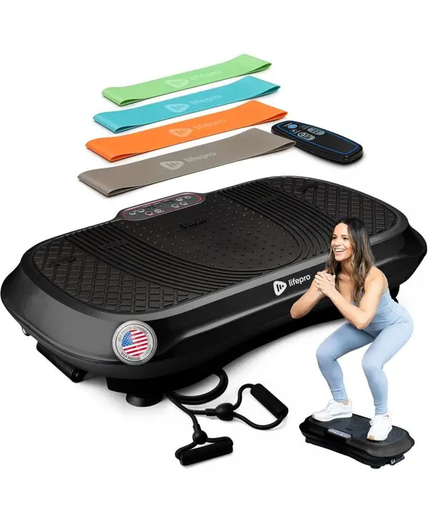 LIFEPRO Vibration Plate Machine – Whole Body Workout W/ Loop Bands For Weight Loss & Toning - Black