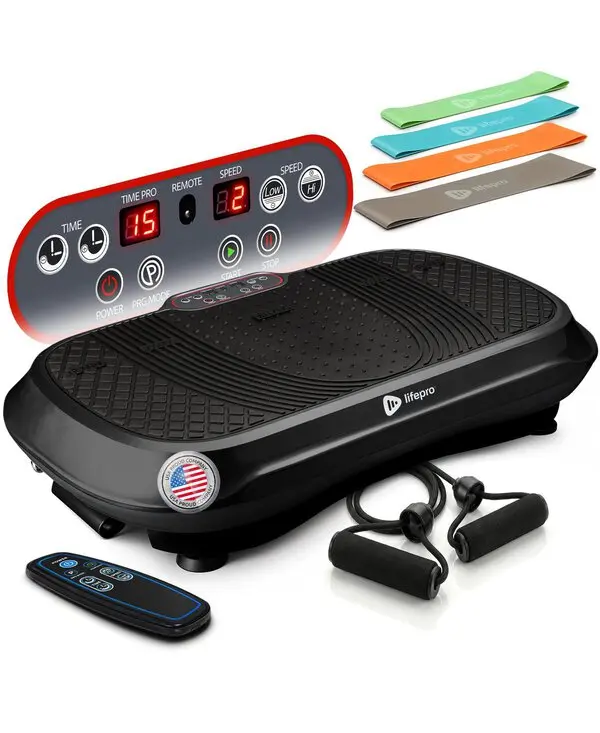 LIFEPRO Vibration Plate Machine – Whole Body Workout W/ Loop Bands For Weight Loss & Toning - Black