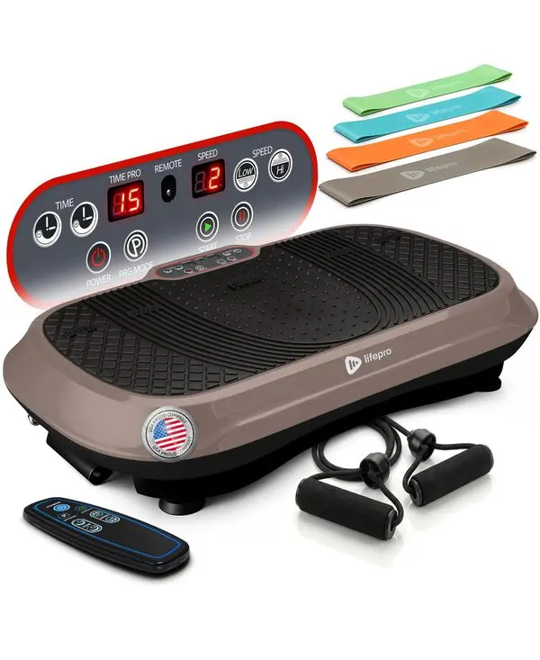 LIFEPRO Vibration Plate Machine – Whole Body Workout W/ Loop Bands For Weight Loss & Toning - Brown