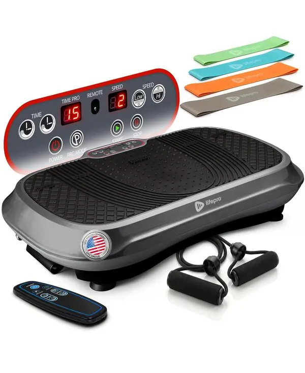 LIFEPRO Vibration Plate Machine – Whole Body Workout W/ Loop Bands For Weight Loss & Toning - Grey